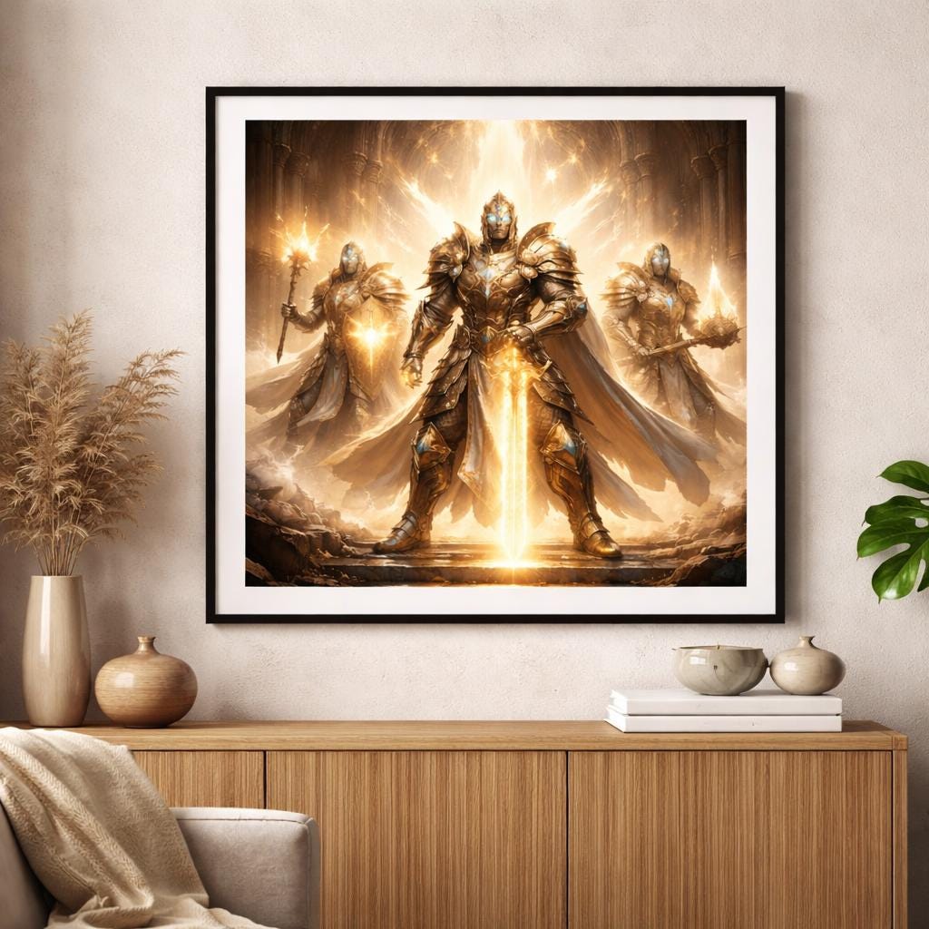 Elite Paladin Fantasy Wall Art Print – Aegis of the Dawn Sanctum - Etsy