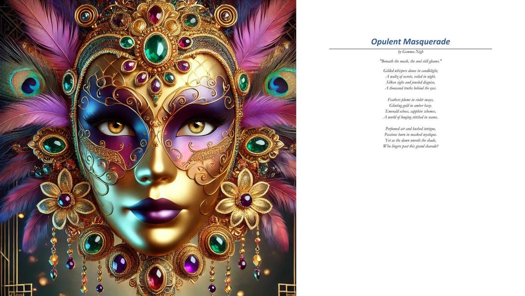 Opulent Masquerade Poem by Gemma Nigh Digital Download Elegant Mystery ...