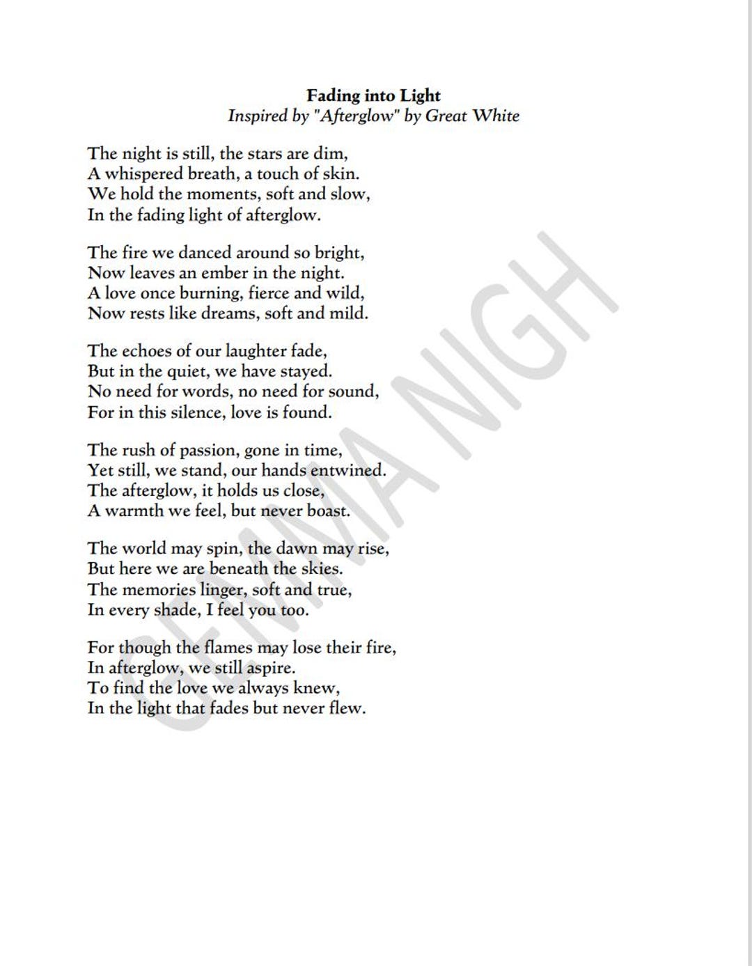 Fading Into Light Digital Poem Art Print Inspired by Great White's ...
