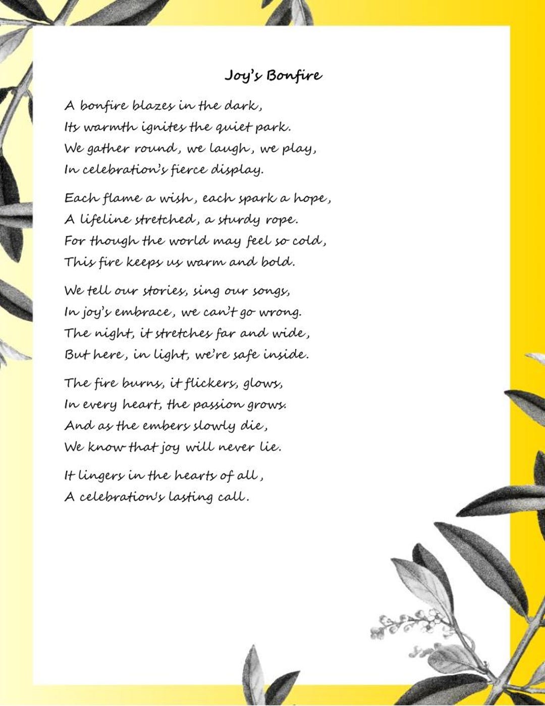 Joys Bonfire Festive Poem Digital PDF Download Printable Wall Art for ...