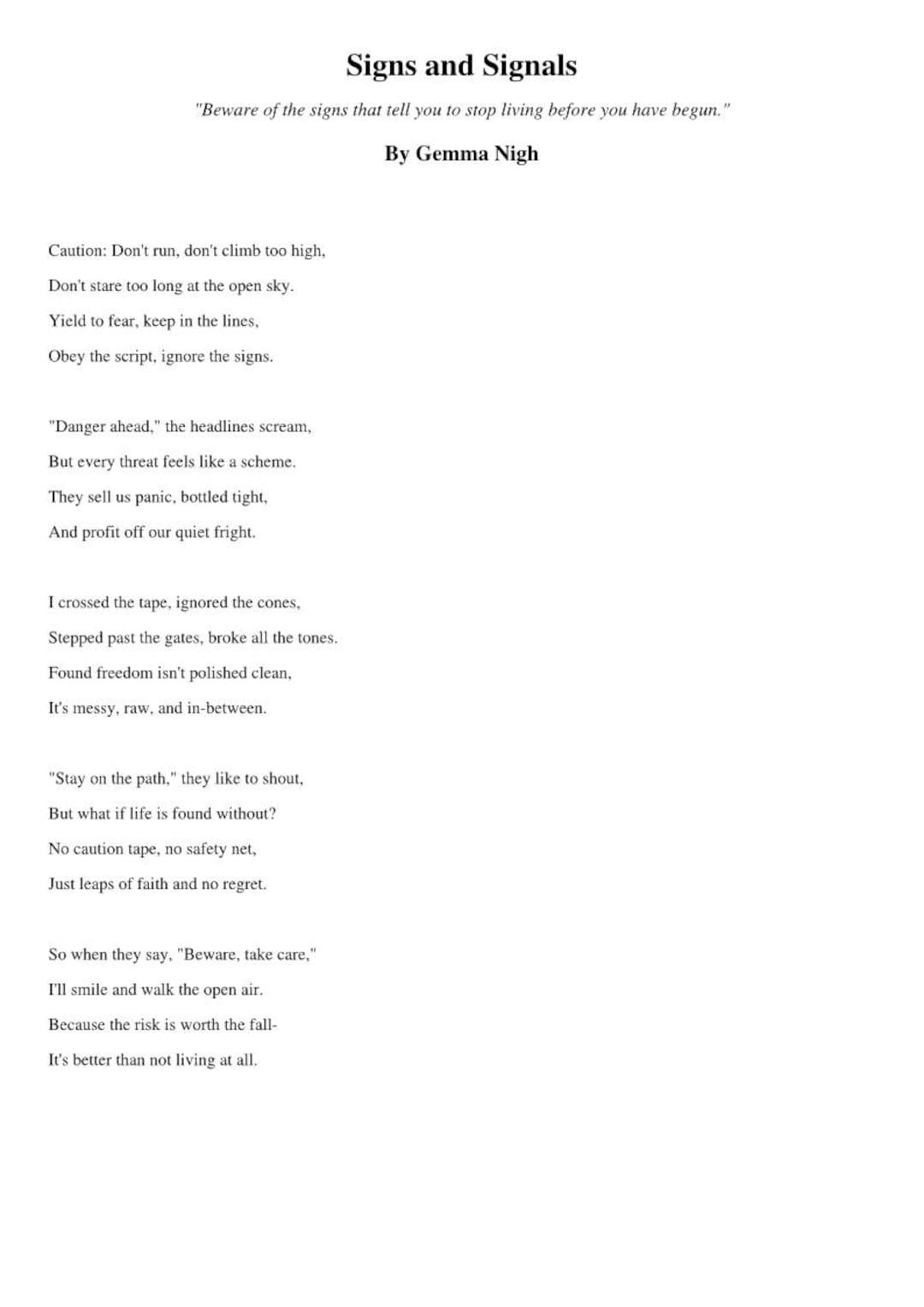 Rebellious Poetry Printable | Signs and Signals PDF | Motivational Poem ...