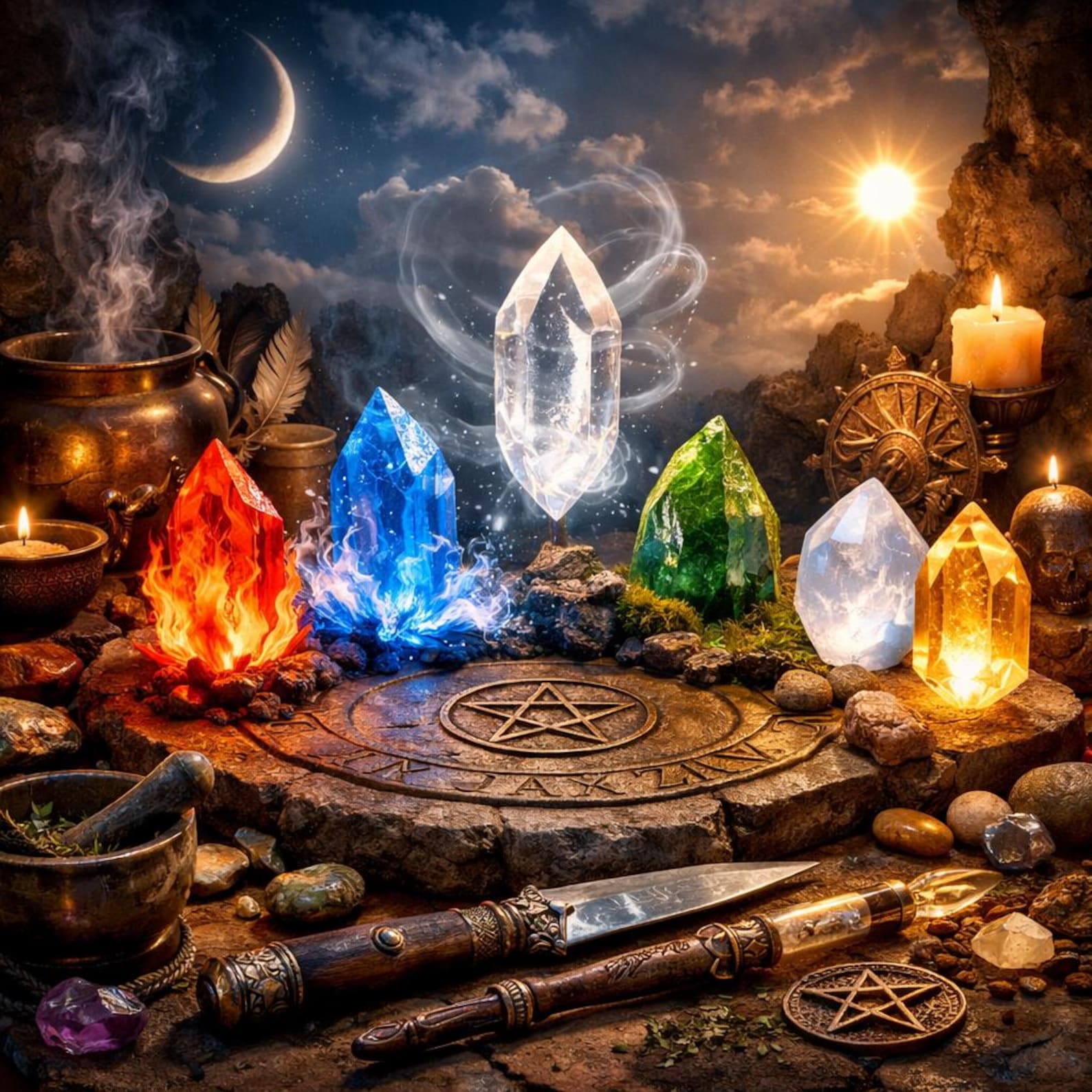Mystical Elemental Crystal Ritual Wall Art Print | Fantasy Altar Sacred ...