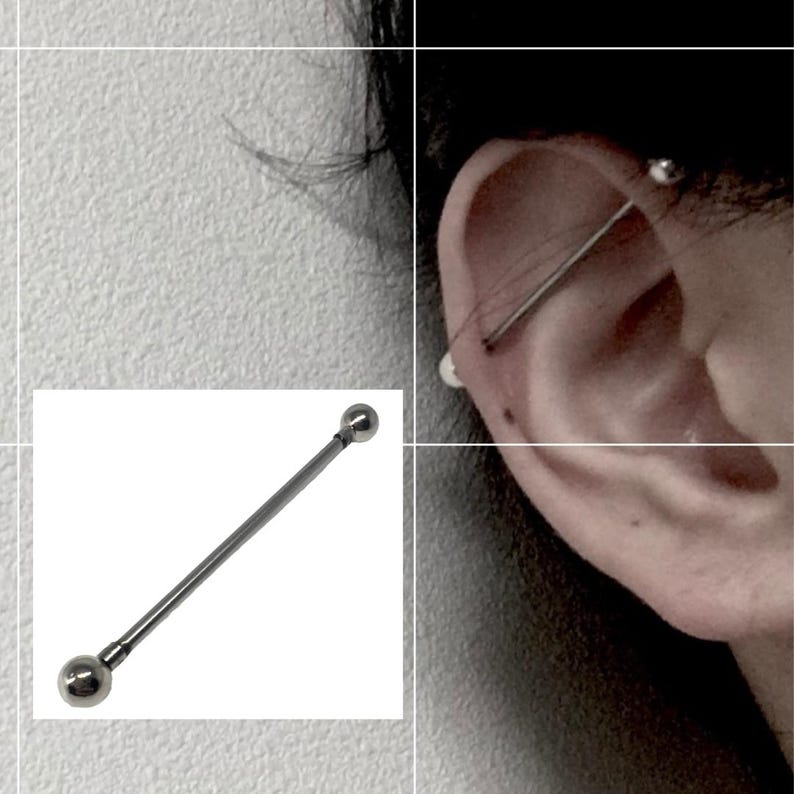 Non-piercing 14G Fake Industrial Earring Barbell Stud Faux Piercing ...
