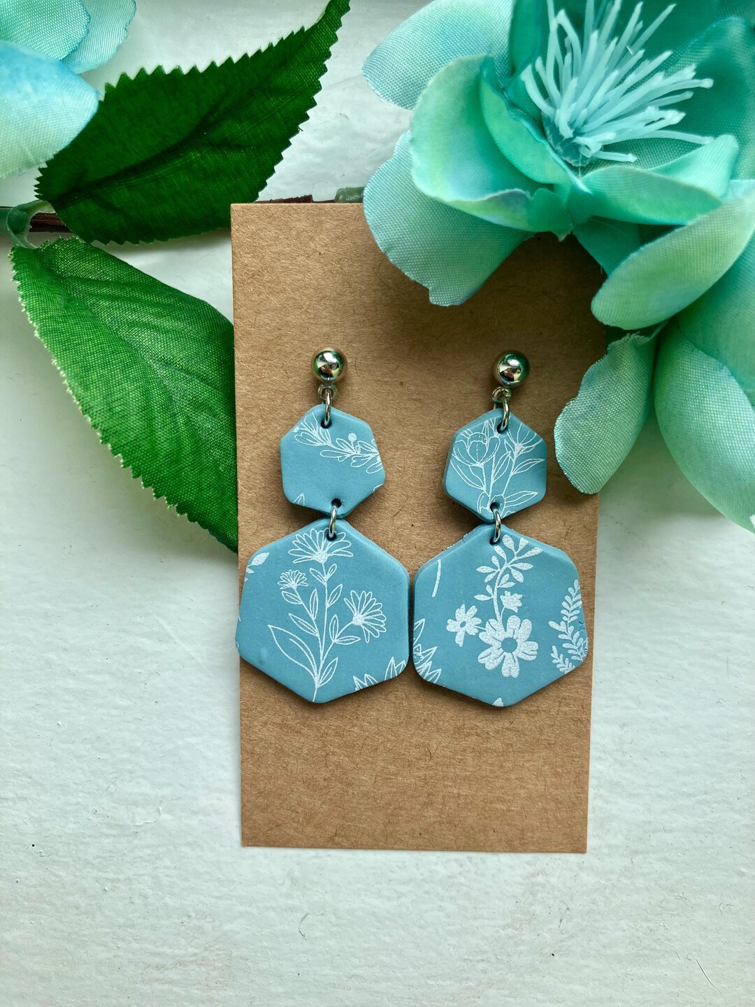 Blue Fine Line Floral Stacked Hexagons - Etsy