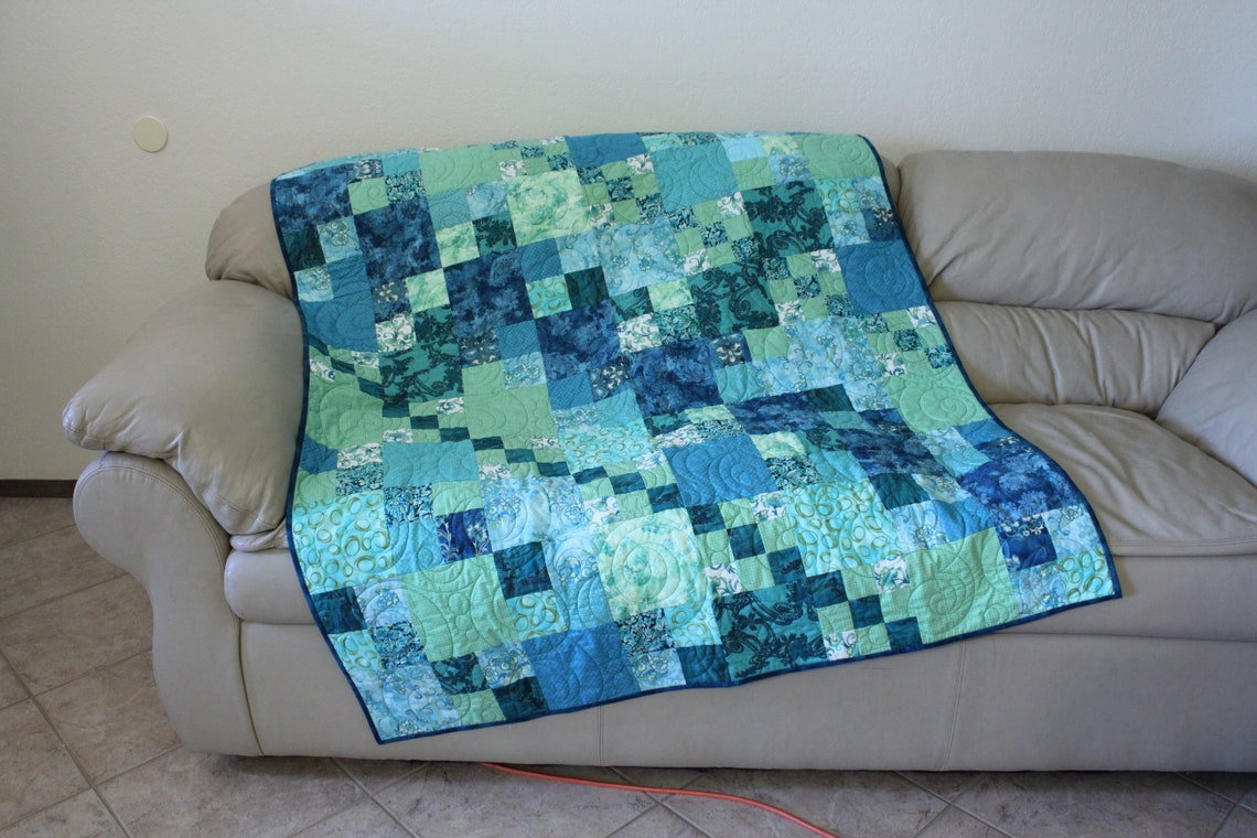 Lagoon Teal Blue and Green Lap Quilt or Sofa Throw Quilted - Etsy