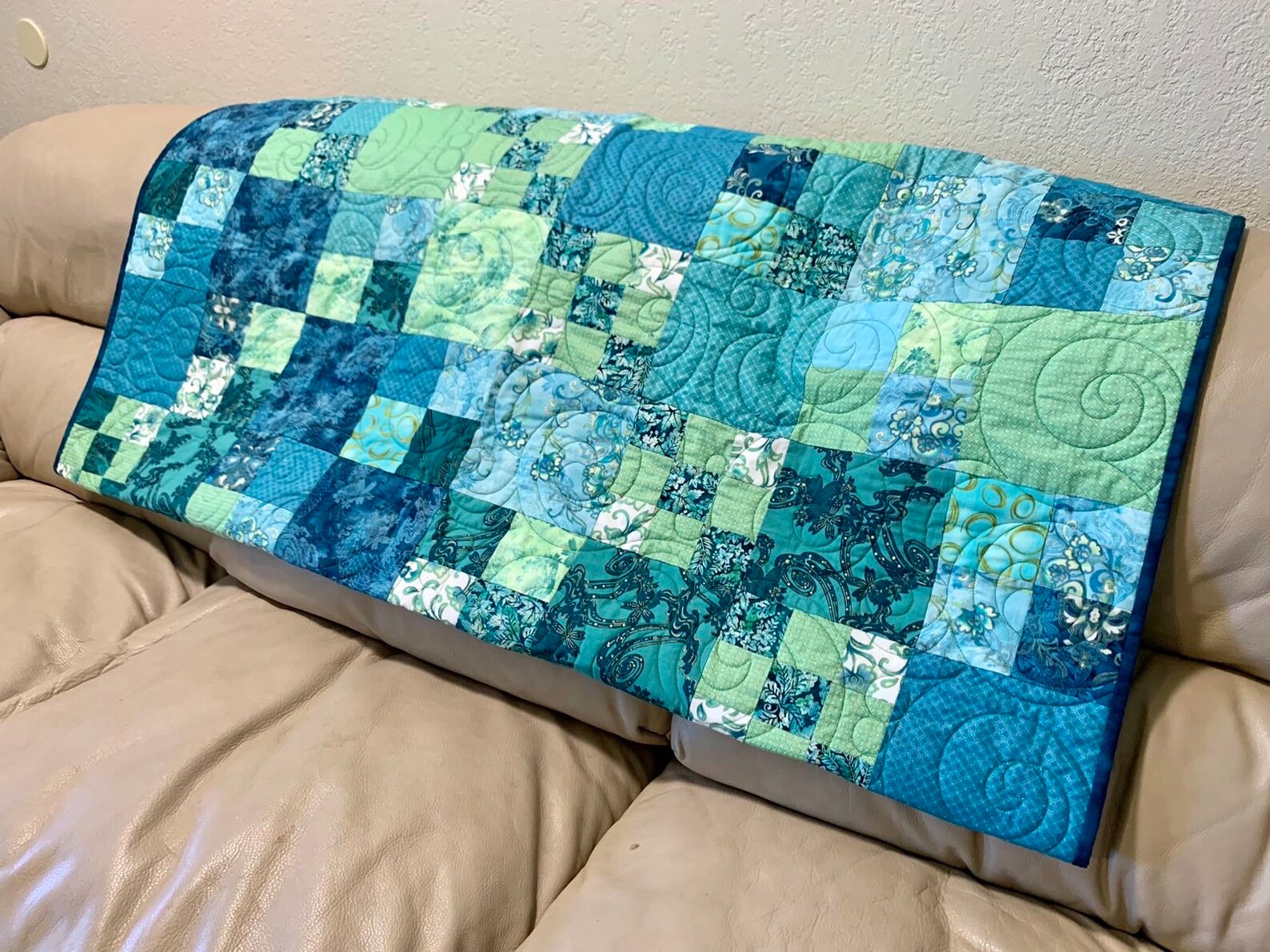 Lagoon Teal Blue and Green Lap Quilt or Sofa Throw Quilted - Etsy