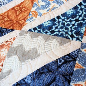 Quilted Sofa Throw in Rusty Brown and Blue, Kawa Handmade Patchwork Lap ...