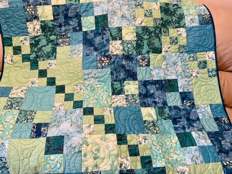 Lagoon Teal Blue and Green Lap Quilt or Sofa Throw Quilted - Etsy