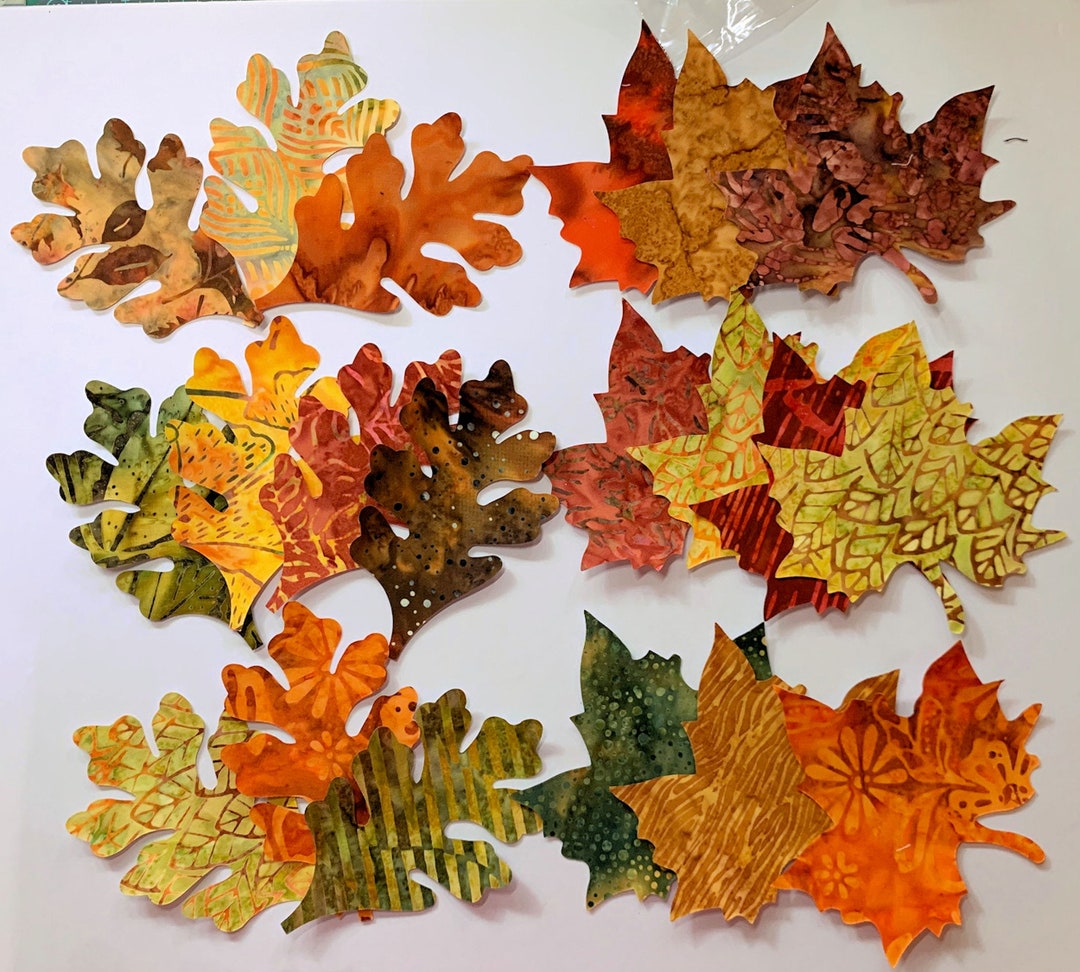 Batik Fabric Maple & Oak Leaf Appliques: Fall Colors, Iron-on (10 Each ...