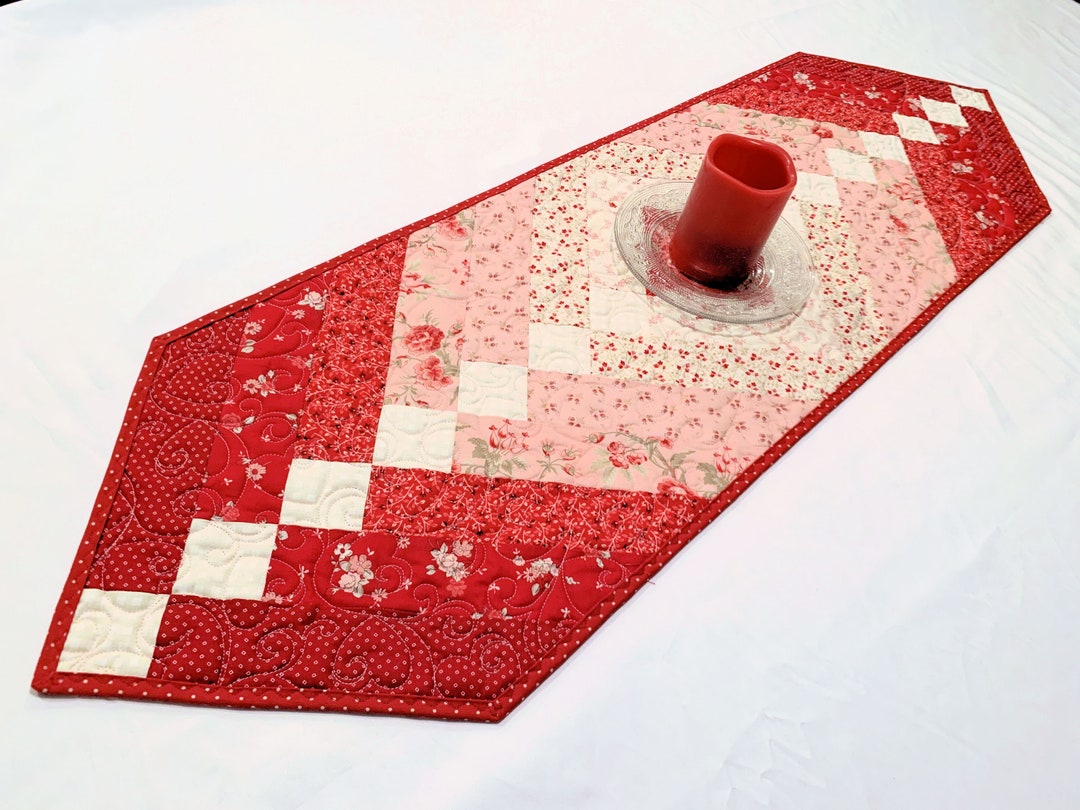 Sugarberry French Braid Quilted Table Runner in Raspberry Red, Pink and ...