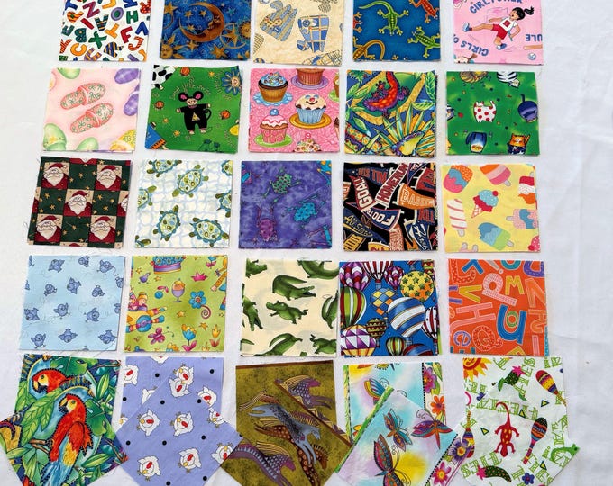 50 Pre-cut 5” Fabric Squares for Children, Two Each of 25 Different ...