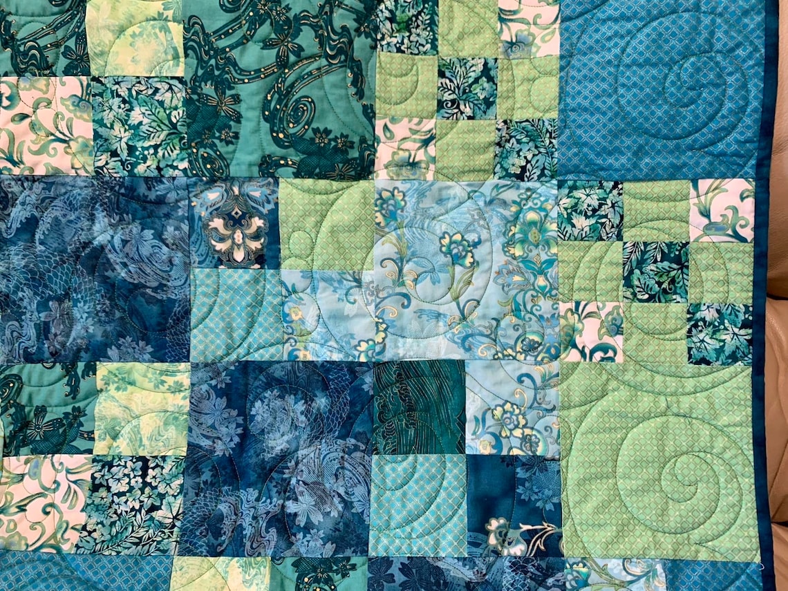 Lagoon Teal Blue and Green Lap Quilt or Sofa Throw Quilted - Etsy