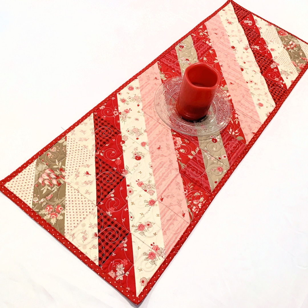 Sugarberry Valentines Day Quilted Table Runner, Triangles Handmade ...