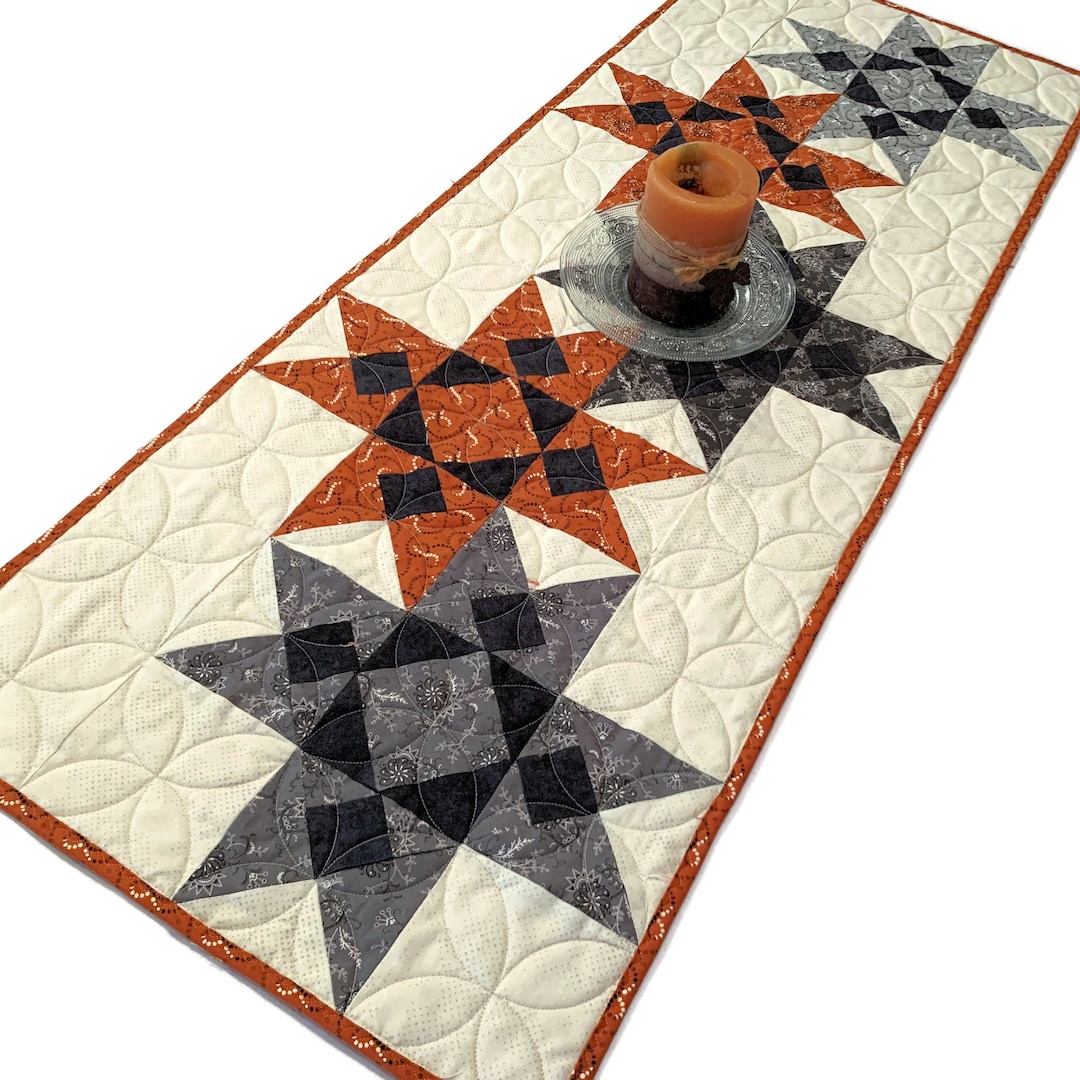 Rustic Quilted Table Runner kingston Star Table Runner Quilt in Rust ...