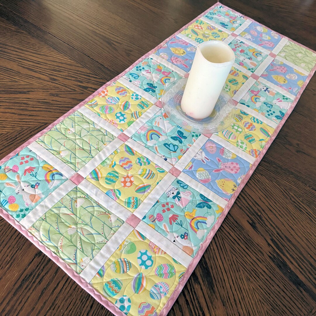 Easter Bunny Table Runner Quilt With Chicks, Eggs and Bunnies Quilted ...