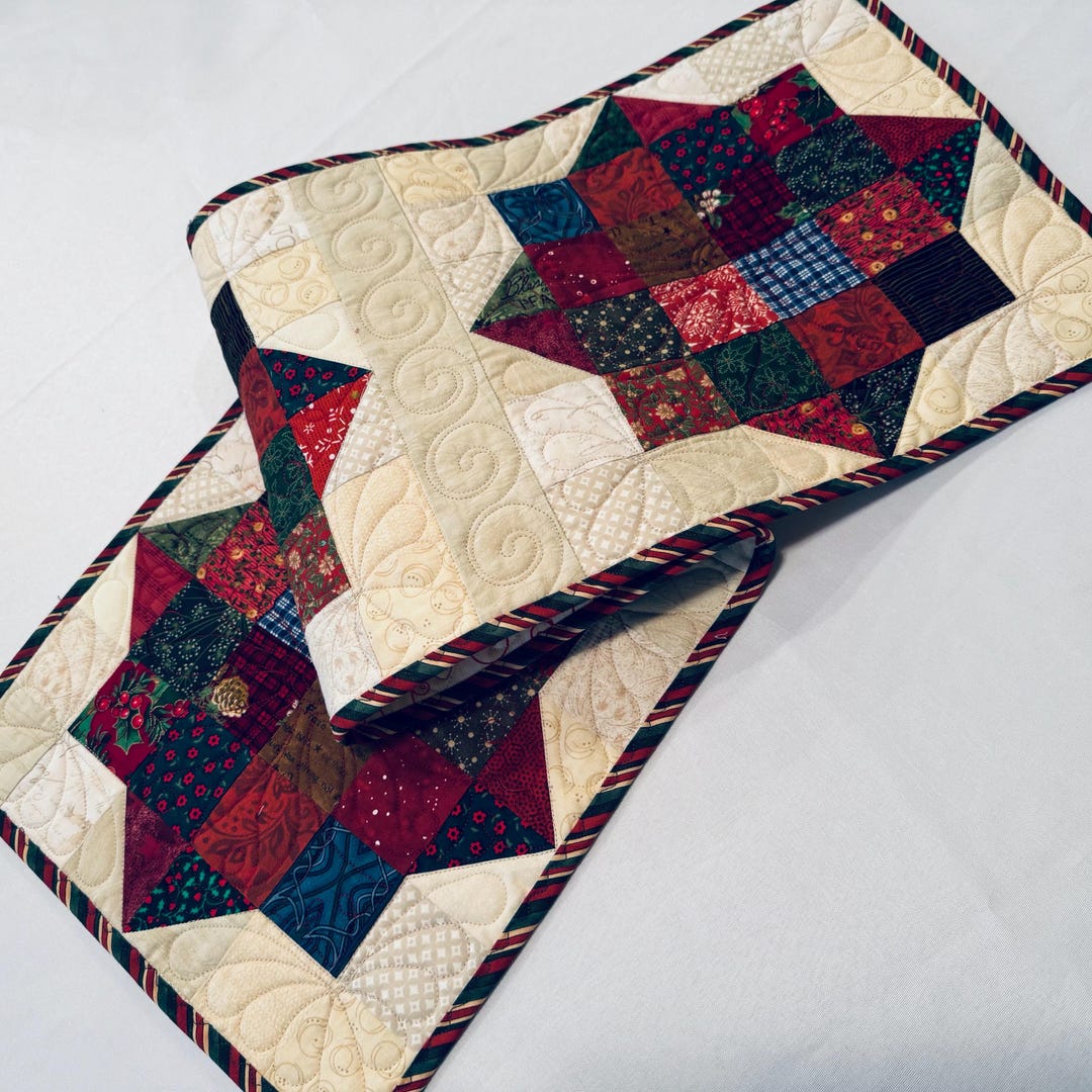 Rustic Christmas Table Runner Quilt, Scrappy Abundance Quilted Table ...