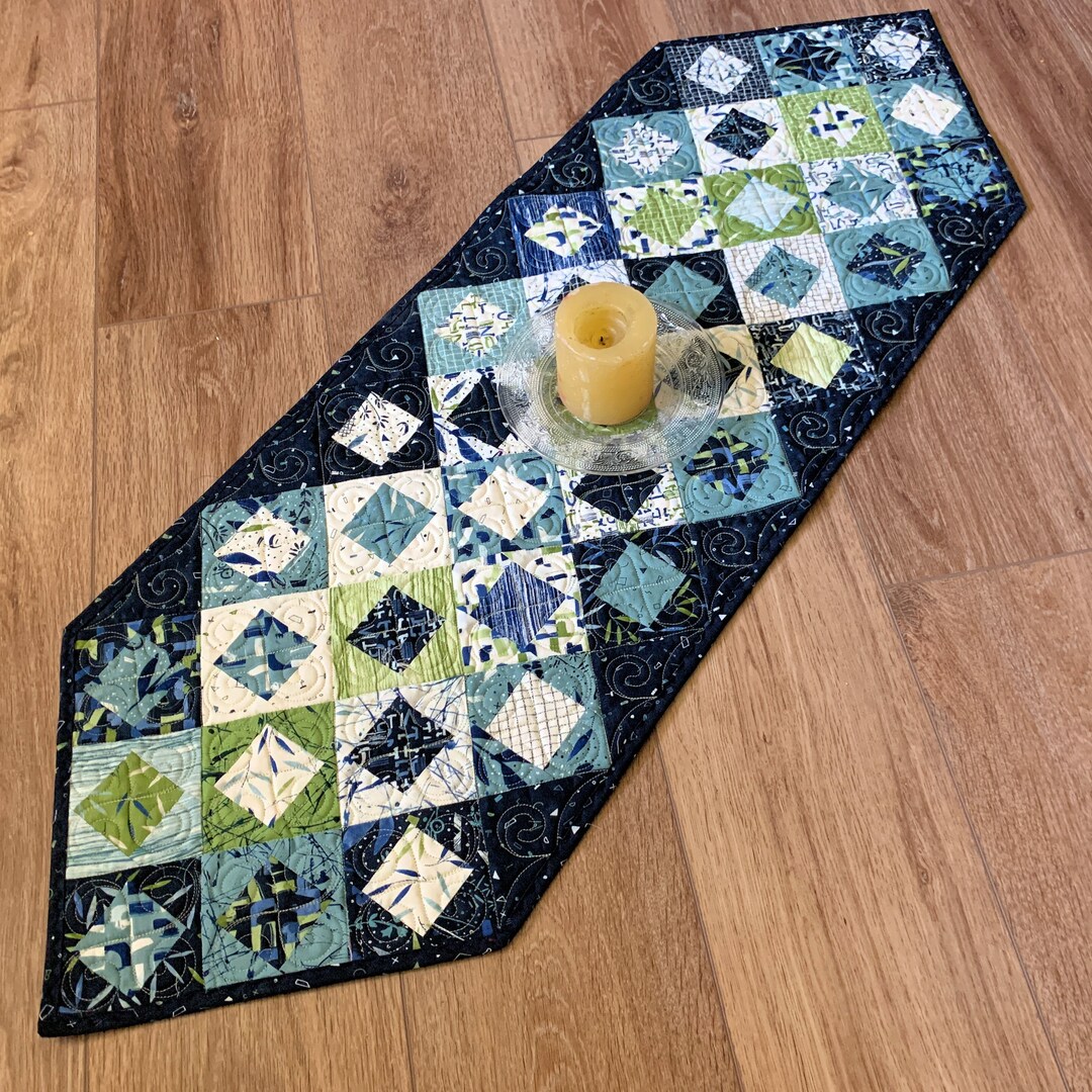 Blue and Green Quilted Table Runner, collage Table Runner Quilt Lil Kim ...
