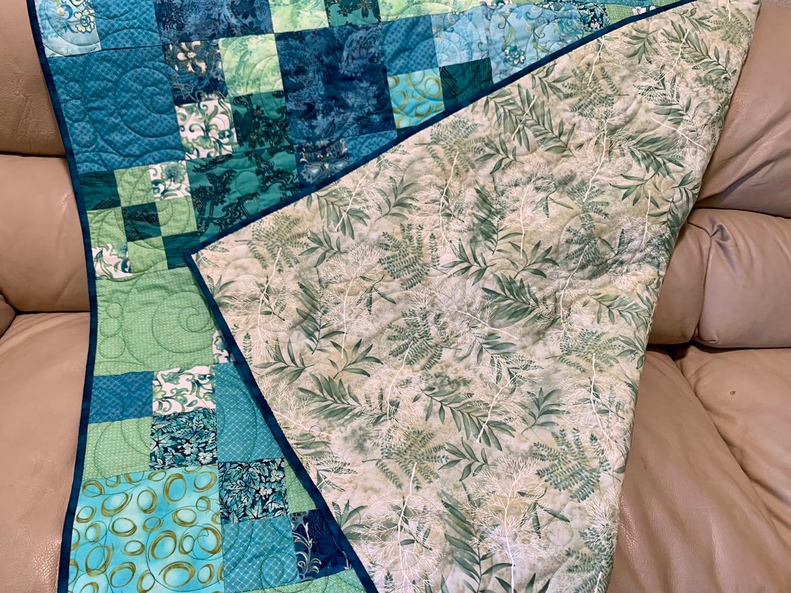 Lagoon Teal Blue and Green Lap Quilt or Sofa Throw Quilted - Etsy