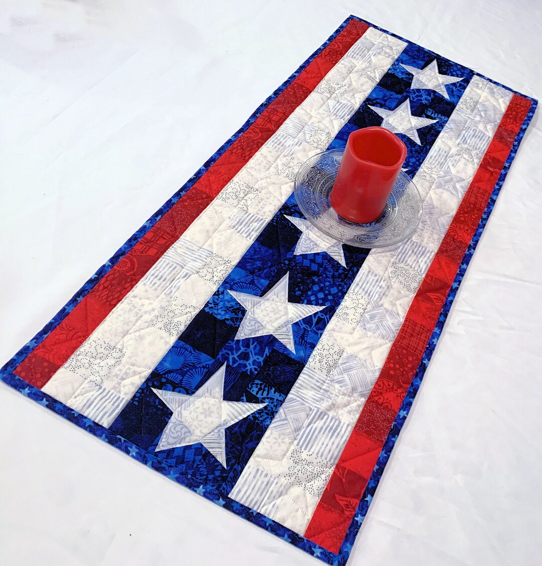 Patriotic Table Runner Quilt, Stars and Stripes Red, White and Blue ...