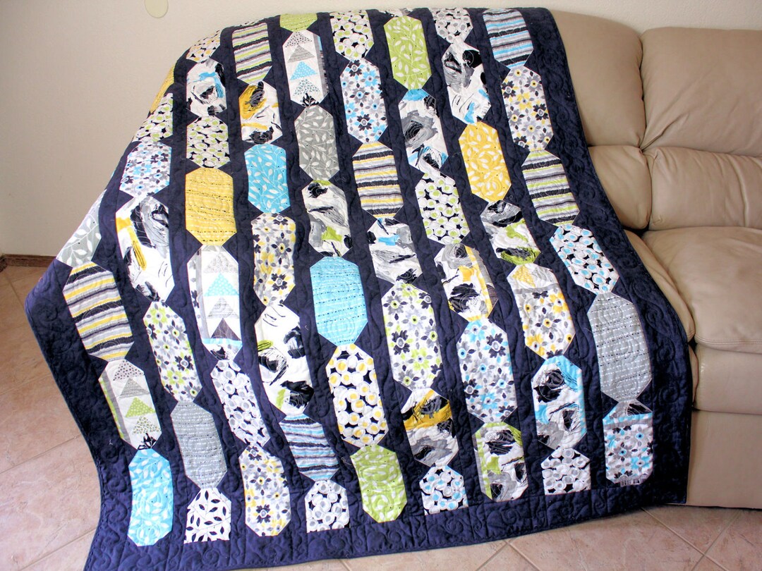 Modern Lap Quilt, Quilted Sofa Throw paper Lanterns Blue, Green, Yellow ...