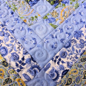 Blue and Yellow Floral French Braid Style Quilted Table Runner ...