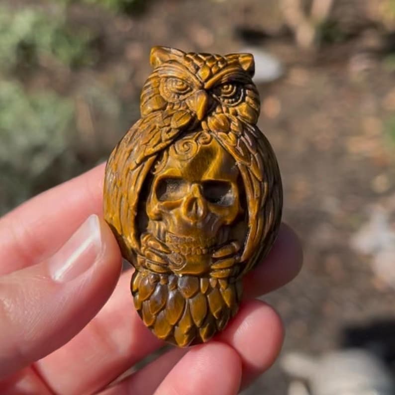 Tiger’s Eye Owls on Skulls, Flashy Tiger’s Eye Crystal Carving - Etsy