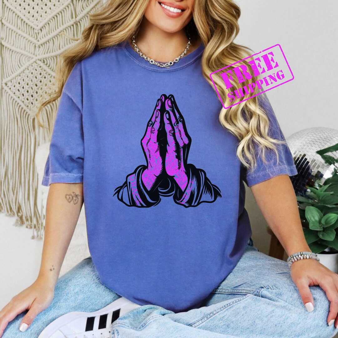 Praying Hands Grace Typography T-shirt, Christian Faith Tee, Prayer ...