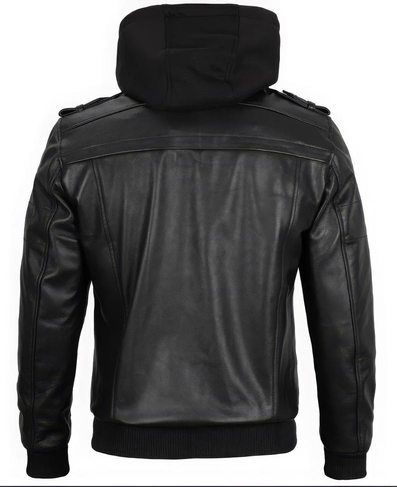 Men's Black Real Leather Jacket With Removable Hood – Premium Stylish ...