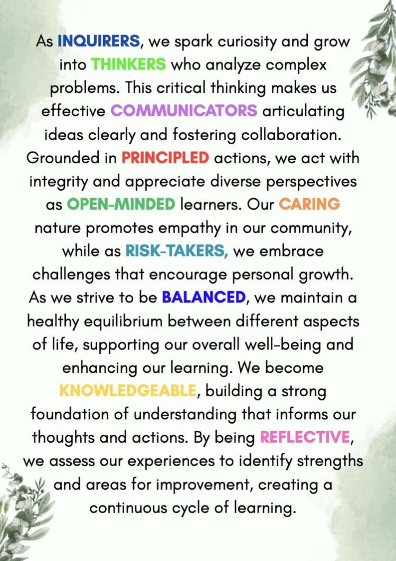 Printable Learner Profile Attributes Poster - Etsy