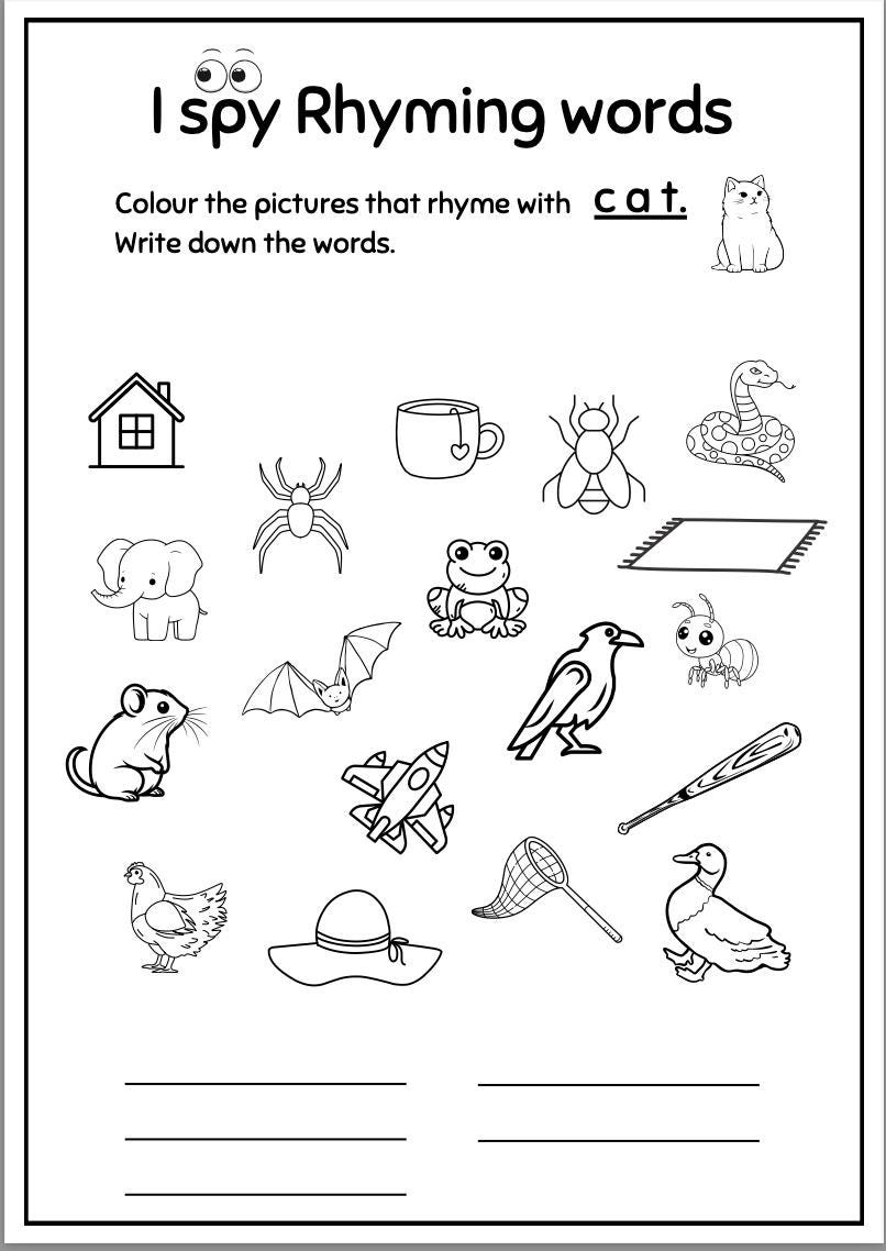 Printable Rhyming Words Worksheet - Etsy