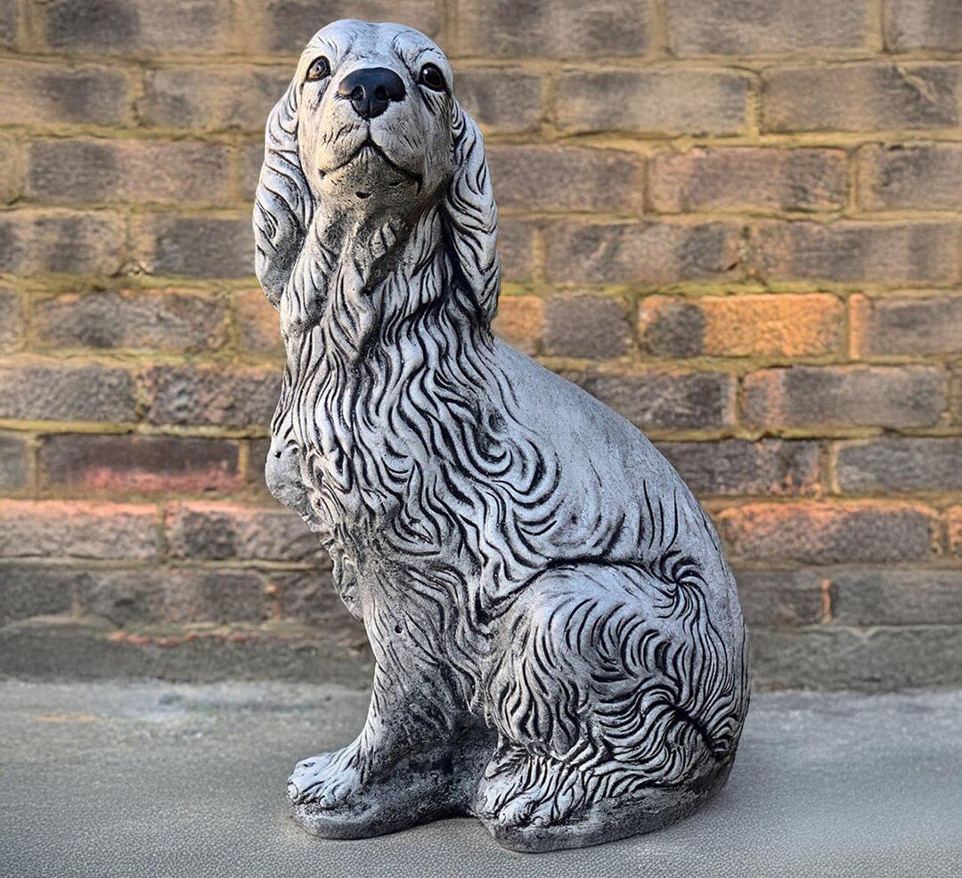 Concrete Cocker Spaniel Figurine Garden Dog Sculpture Stone Pet Statue ...