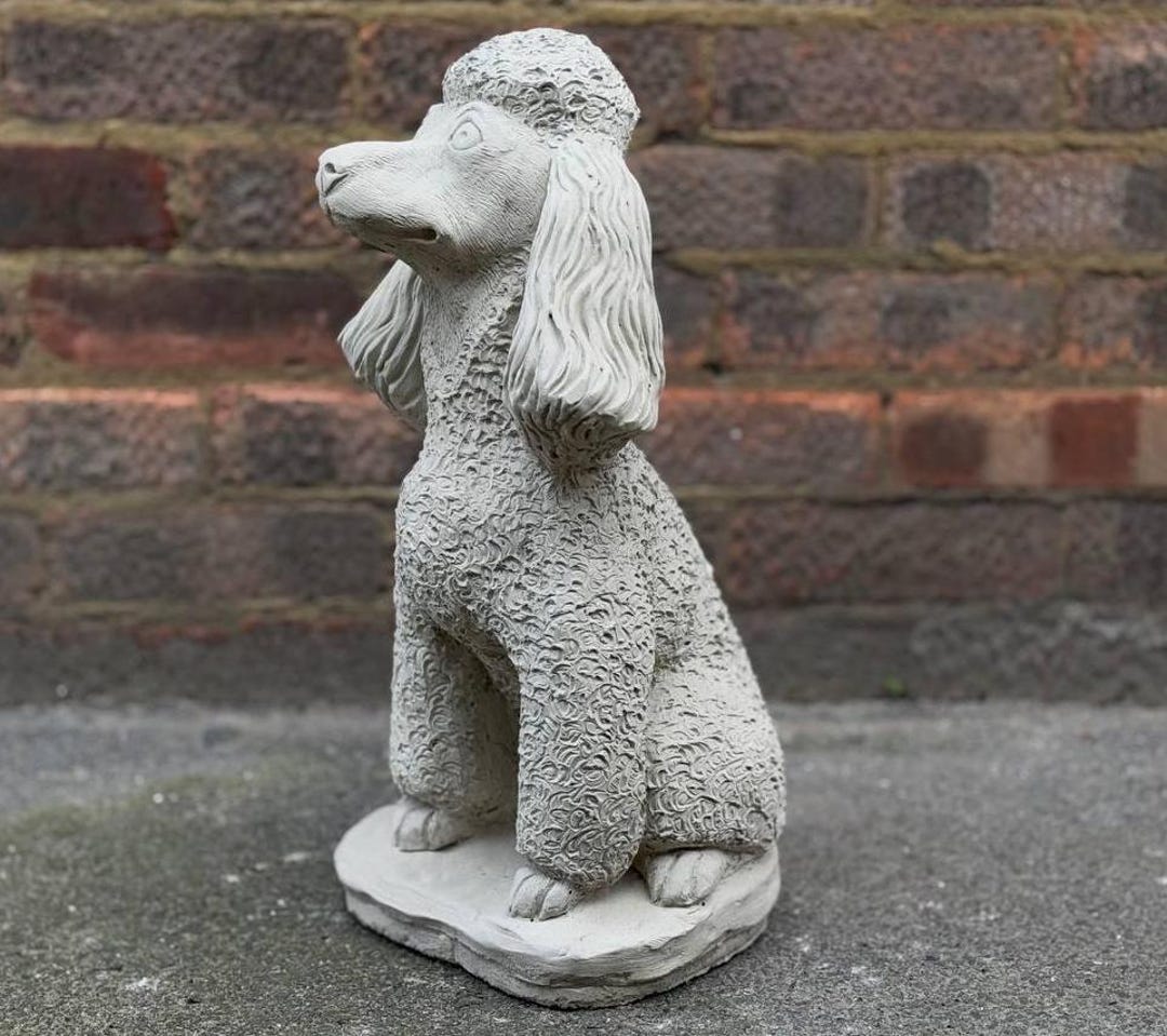 Outdoor Poodle Dog Statue Stone Fluffy Sculpture Cement Garden and Home ...