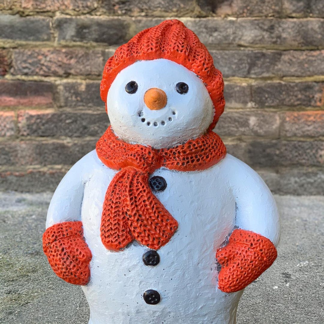 Concrete Snowman Statue Cute Stone Snowman in Hat Holiday Cement ...