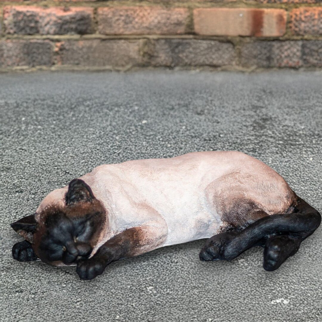 Siamese Cat Statue Cement Cat Figurine Elegant Kitty Sculpture Handmade ...