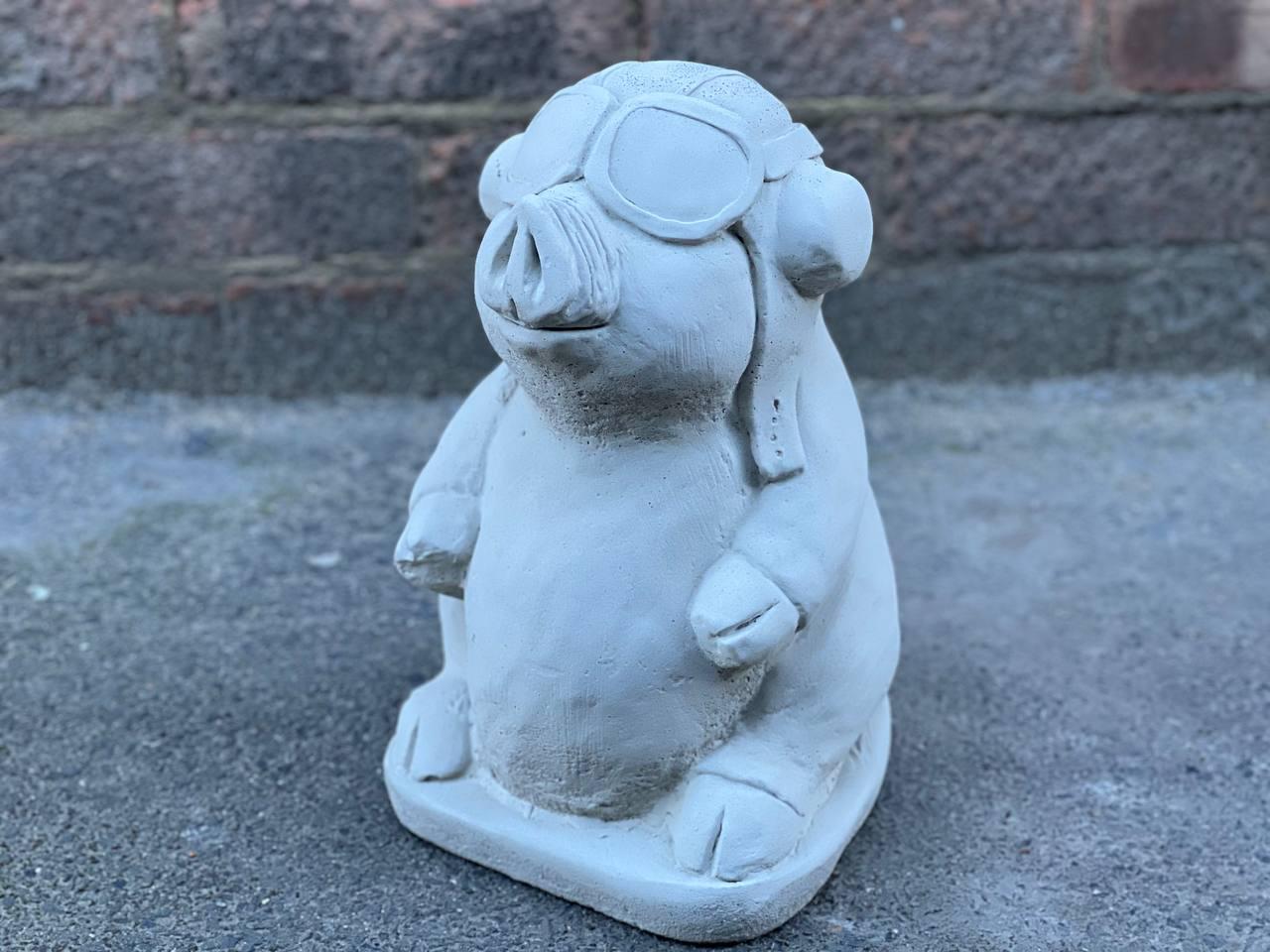 Stone Pig Statue Farm Animal Concrete Sculpture Aviator Pig Garden ...
