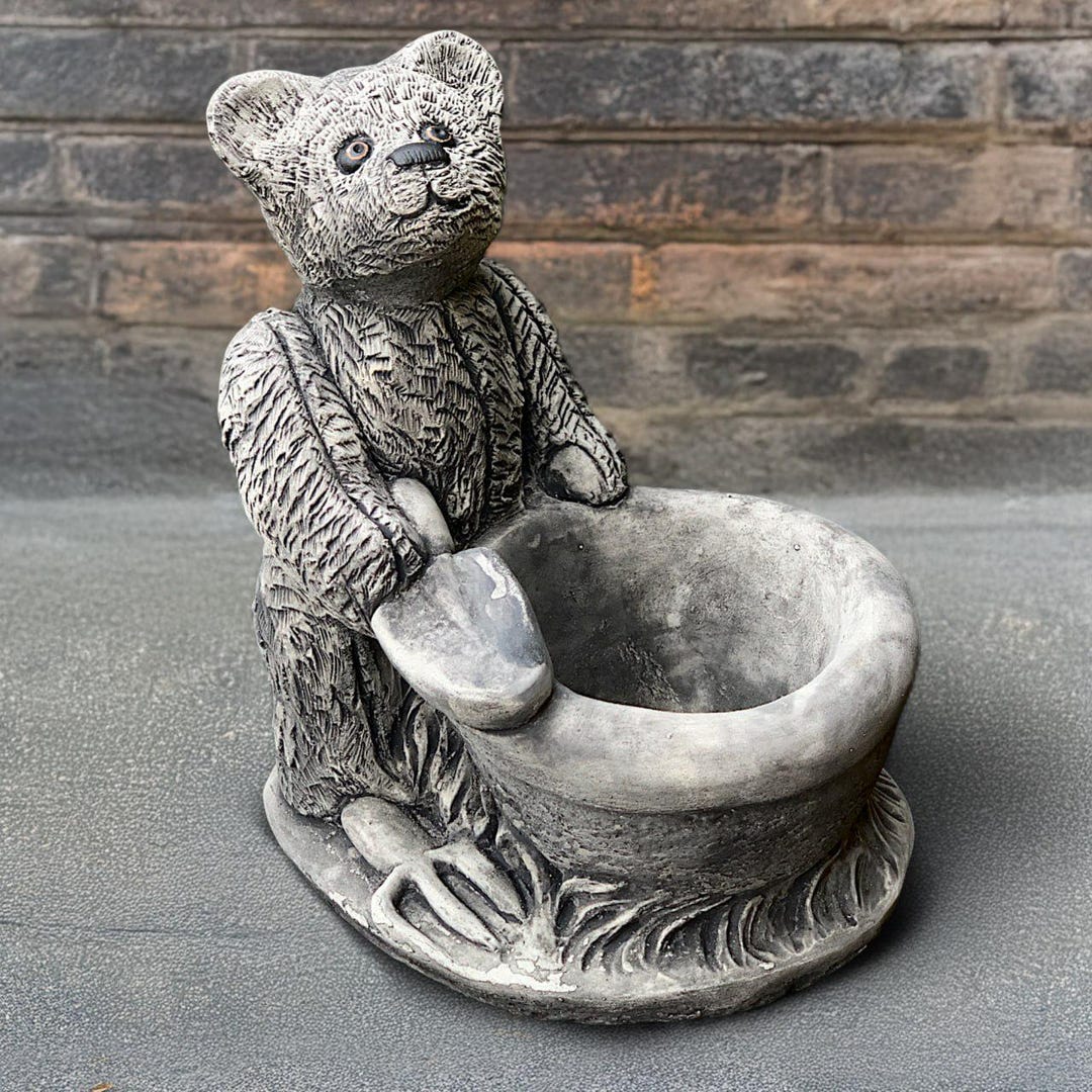 Concrete Teddy Sculpture Stone Bear With Flower Pot Statue Outdoor ...