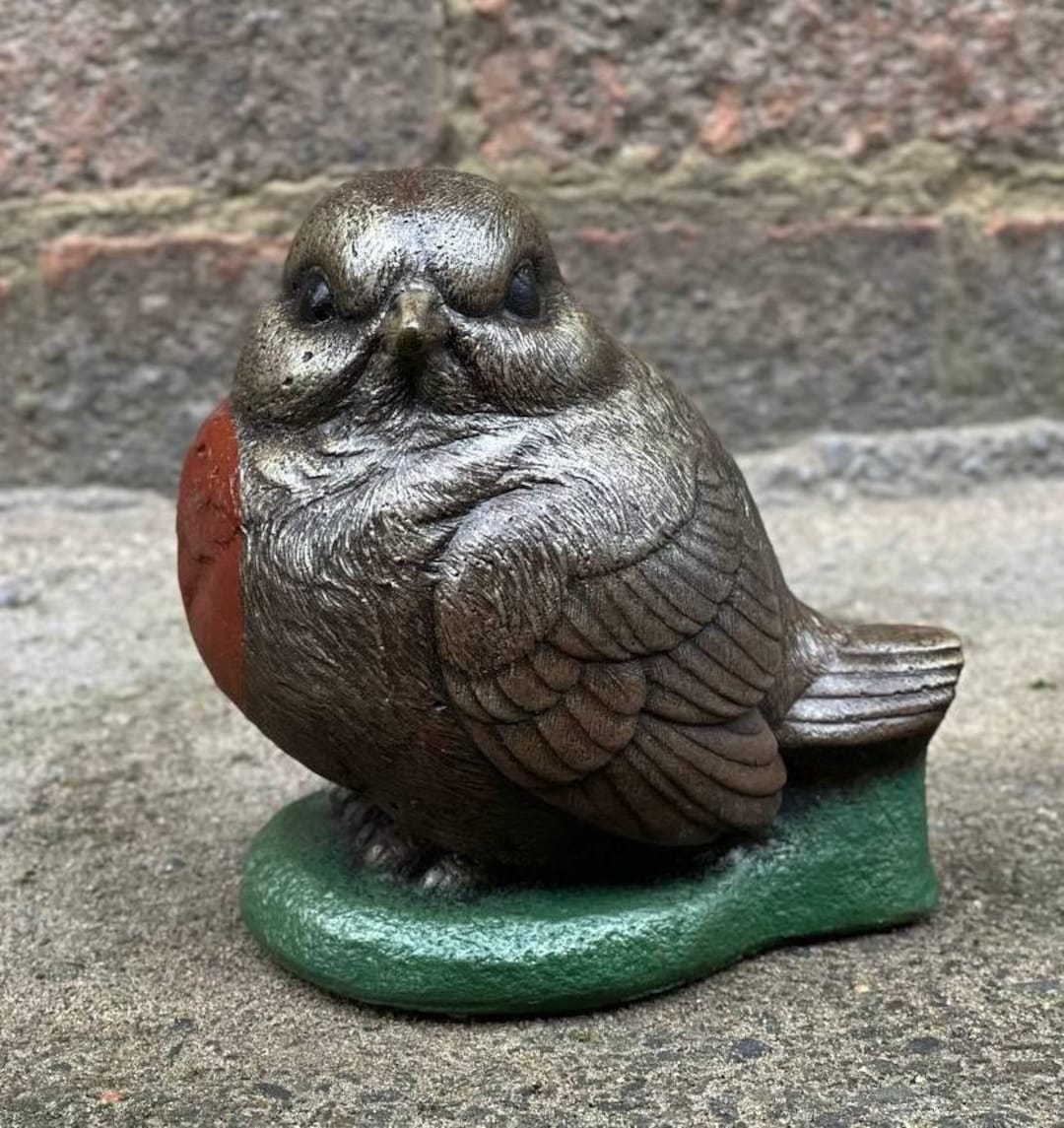 Robin Bird Statue Concrete Sculpture Cute Garden Bird Figurine Cement ...