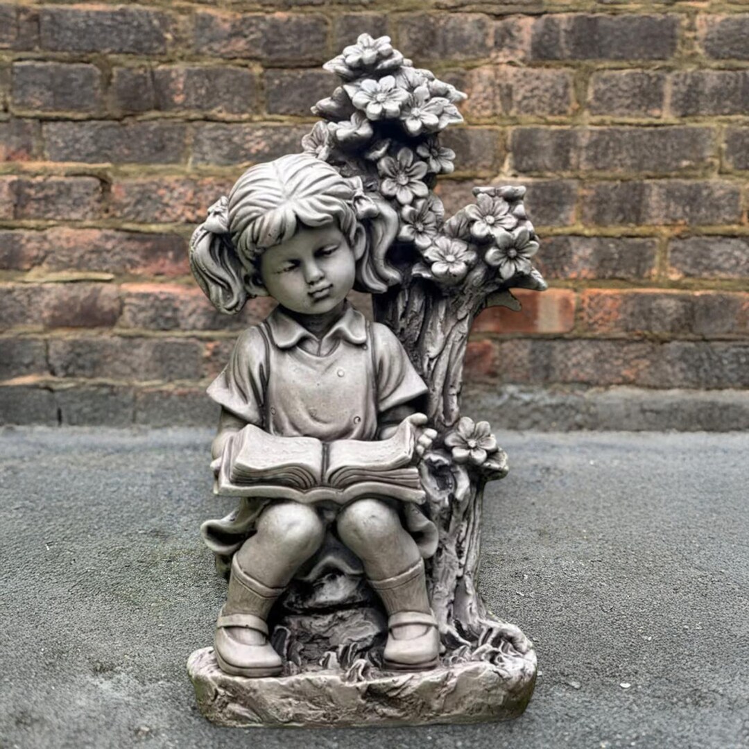 Girl Reading Book Statue Concrete Reading Girl Sculpture Garden Child ...