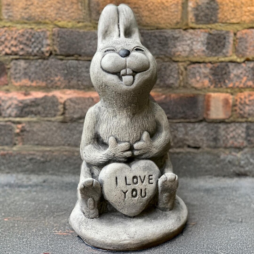 Unique Smiling Bunny Statue Concrete Rabbit Figurine Outdoor Animal ...