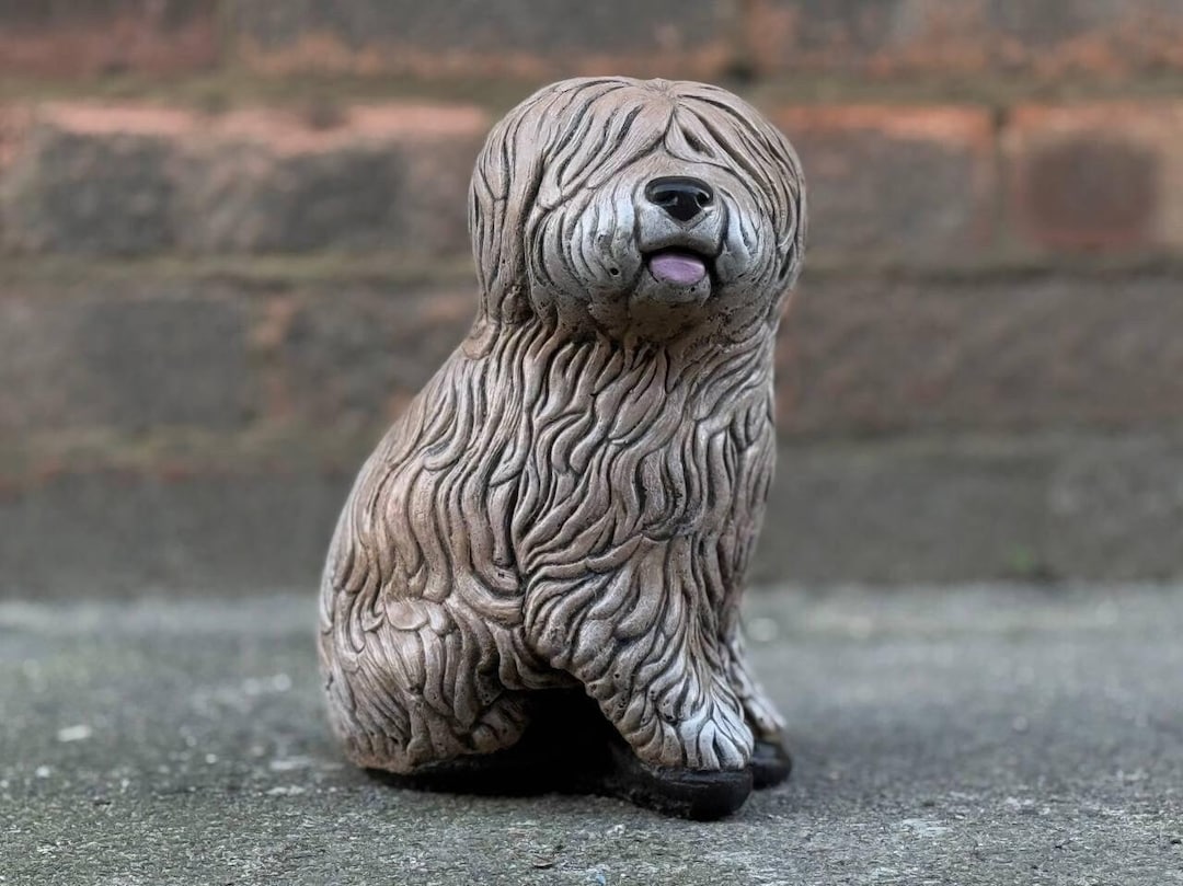 Stone Old English Sheepdog Statue Concrete Sheepdog Figurine Garden Dog ...