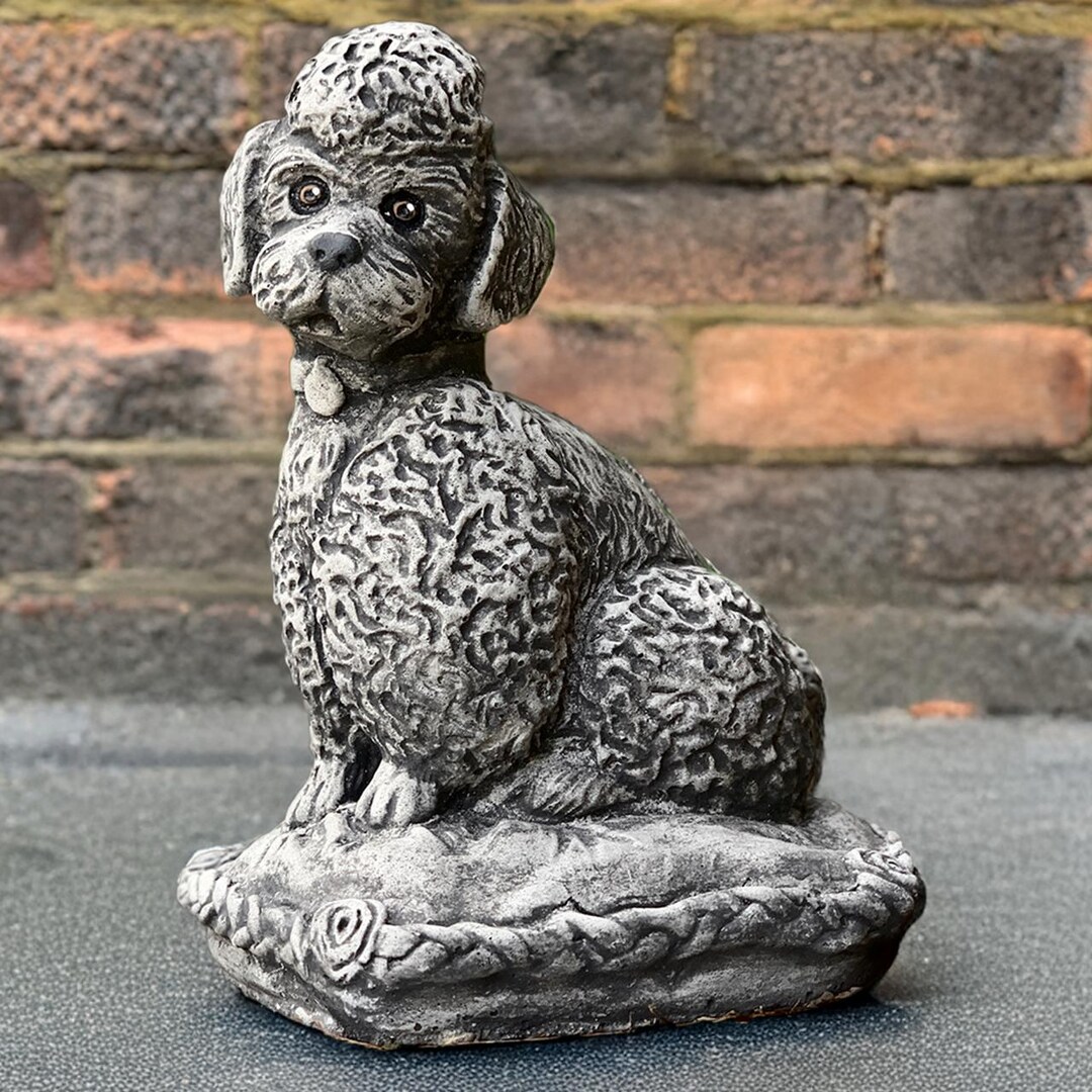 Stone Poodle Dog Sculpture Concrete Fluffy Figurine Cement Garden ...