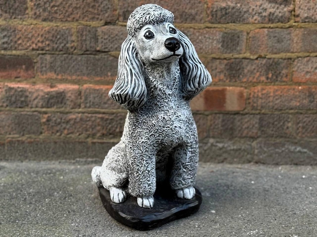 Concrete Poodle Dog Figurine Stone Fluffy Sculpture Cement Garden and ...