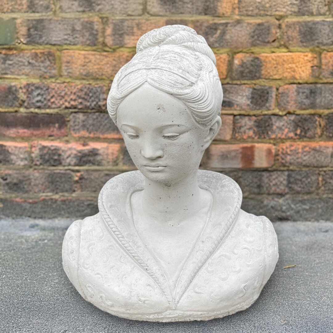 Concrete Woman Bust Statue Modern Female Face Figurine Outdoor Garden ...
