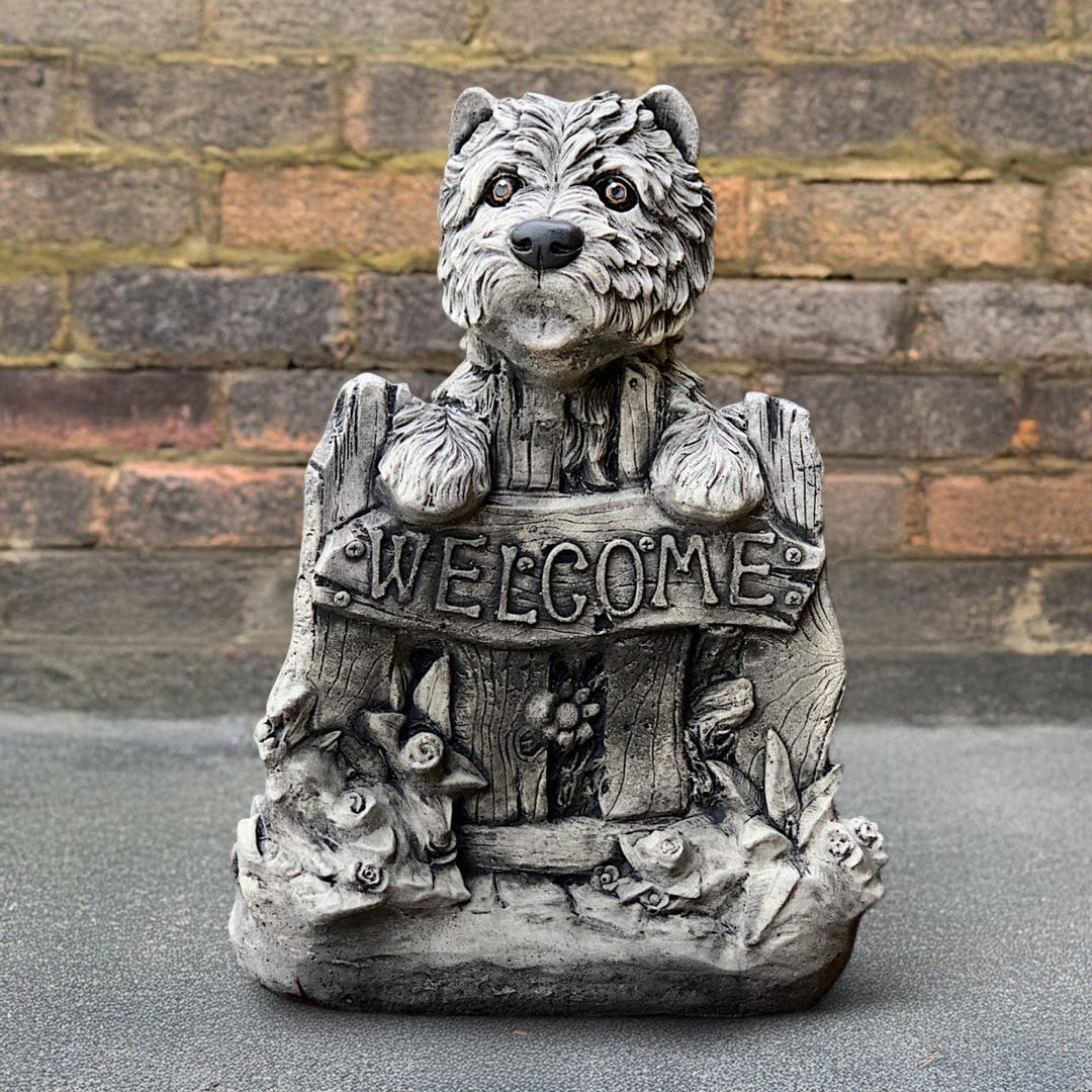 Concrete Yorkie Statue Stone Welcome Sign With Dog Ornament Outdoor ...