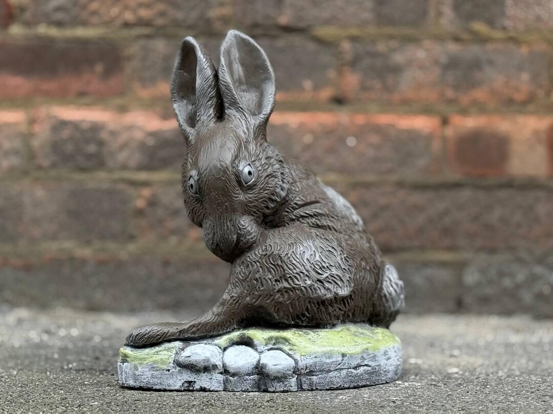 Fantasy Curled Rabbit Statue Concrete Bunny Figurine Cement Memorial ...