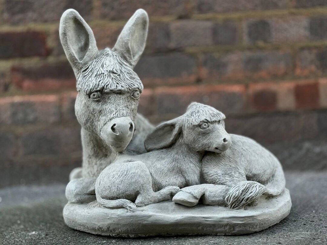Outdoor Donkey Family Statue Stone Farm Animal Sculpture Set Concrete ...