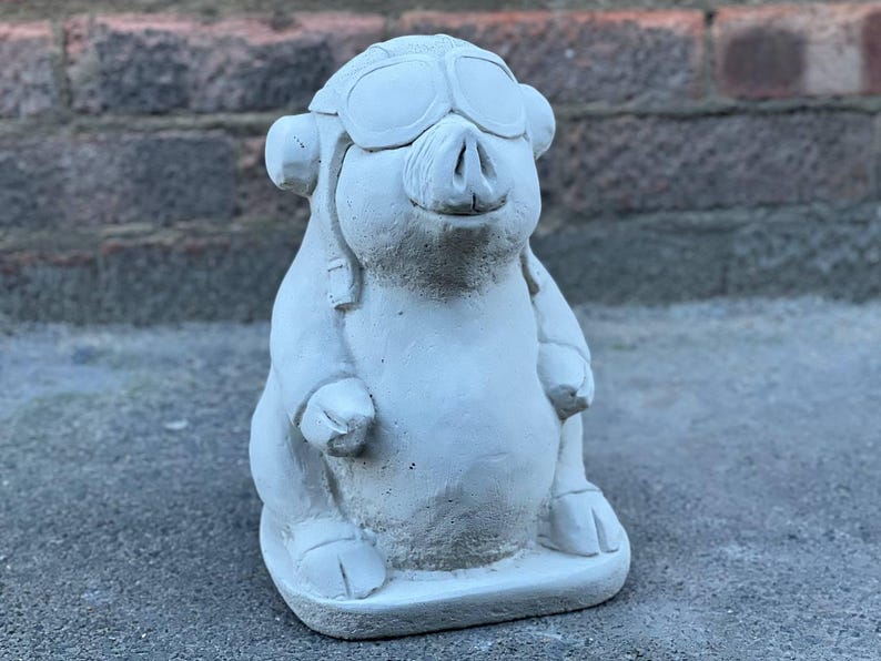 Stone Pig Statue Farm Animal Concrete Sculpture Aviator Pig Garden ...