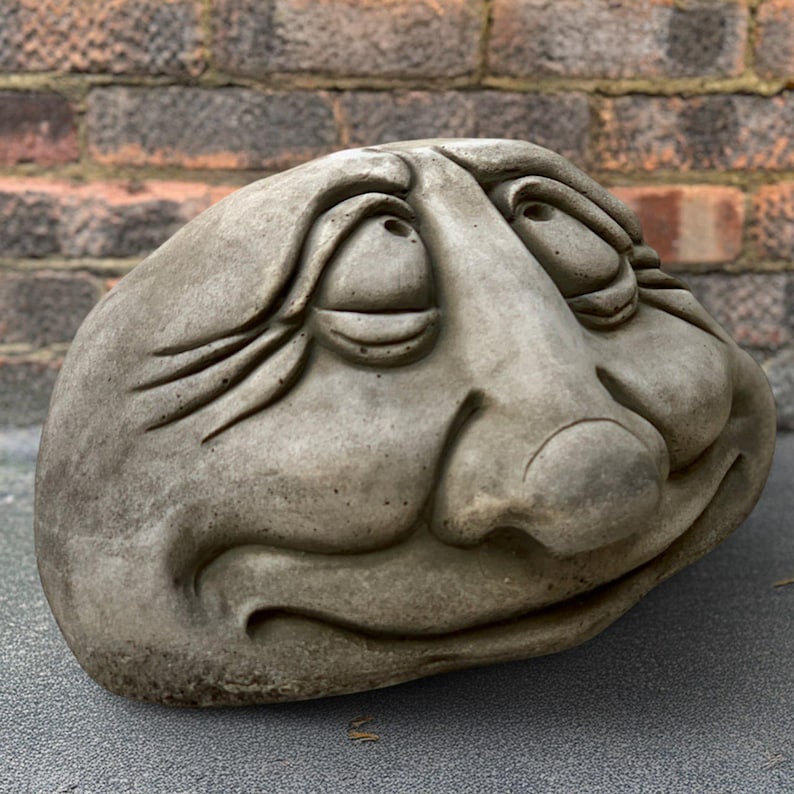 Outdoor Funny Face Statue Concrete Smiling Face Figurine Stone Face ...