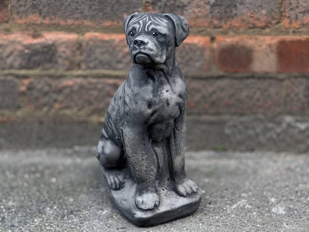 Concrete Boxer Statue Stone Dog Sculpture Outdoor Pet Figurine Cement ...