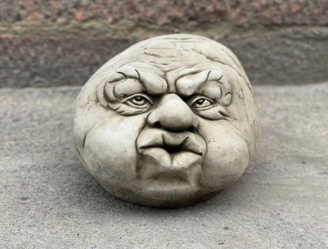 Unique Stone Stern Face Sculpture Concrete Garden Ornament Home Face ...